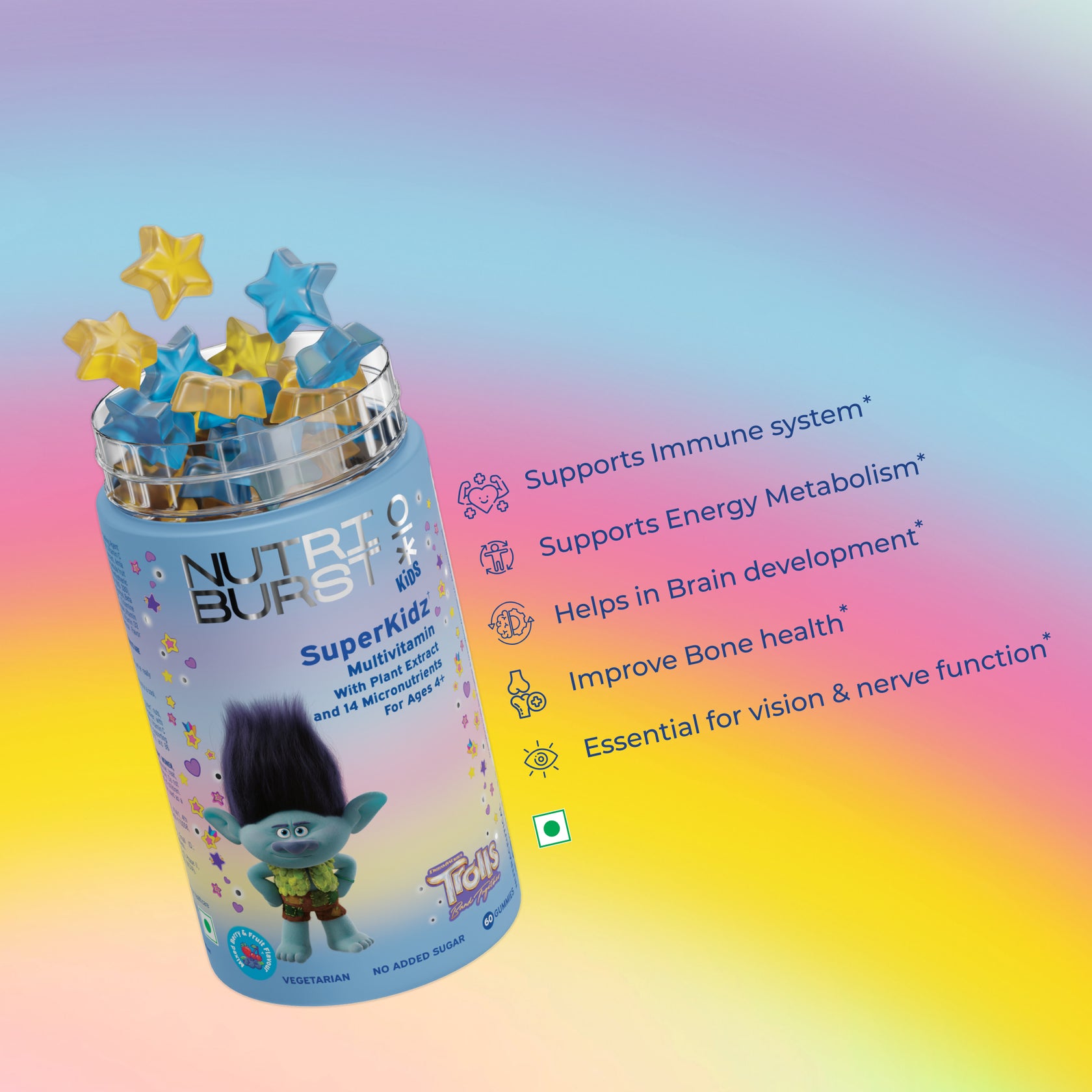 Nutriburst Super Kidz Trolls Gummies - 13 Essential Vit & Mins for Gro ...