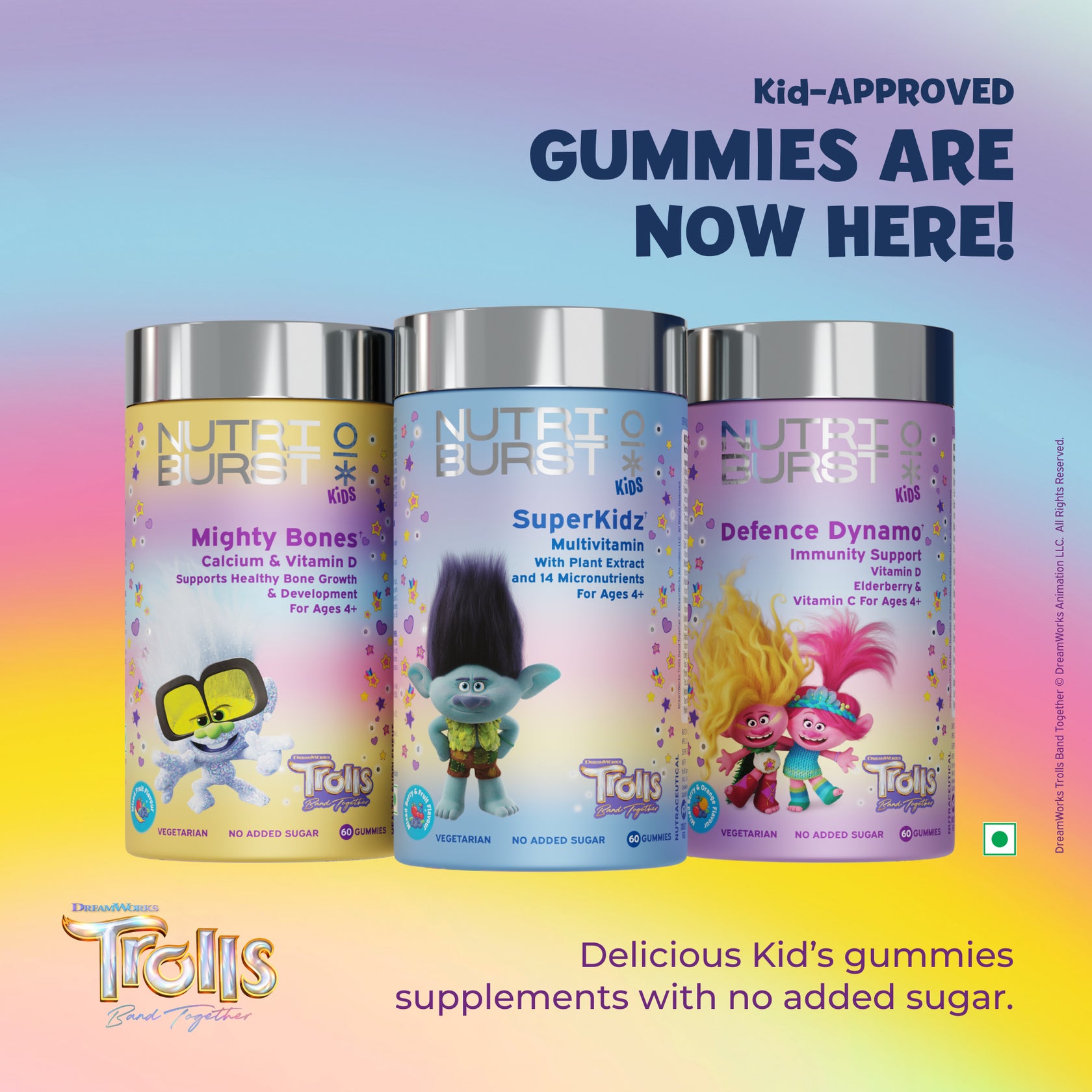 Nutriburst Super Kidz Trolls Gummies - 13 Essential Vit & Mins for Gro ...